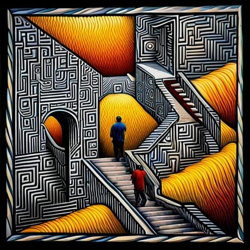 Escher Cornfield staircase Maze inticate maze maze three dimensional ...