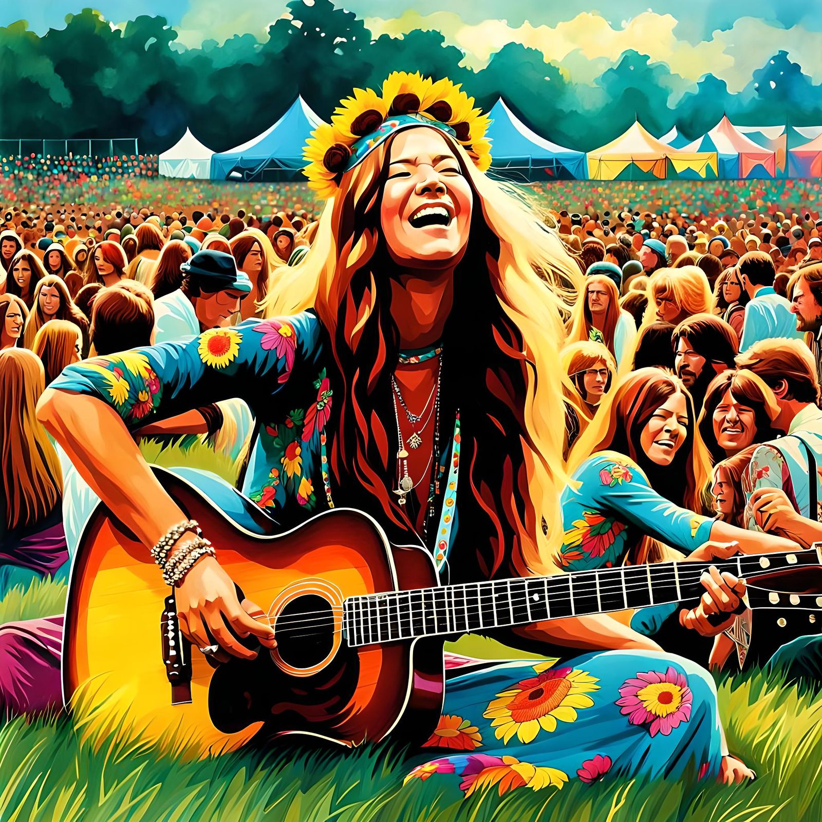Janis Joplin in Woodstock festival - AI Generated Artwork - NightCafe Creator