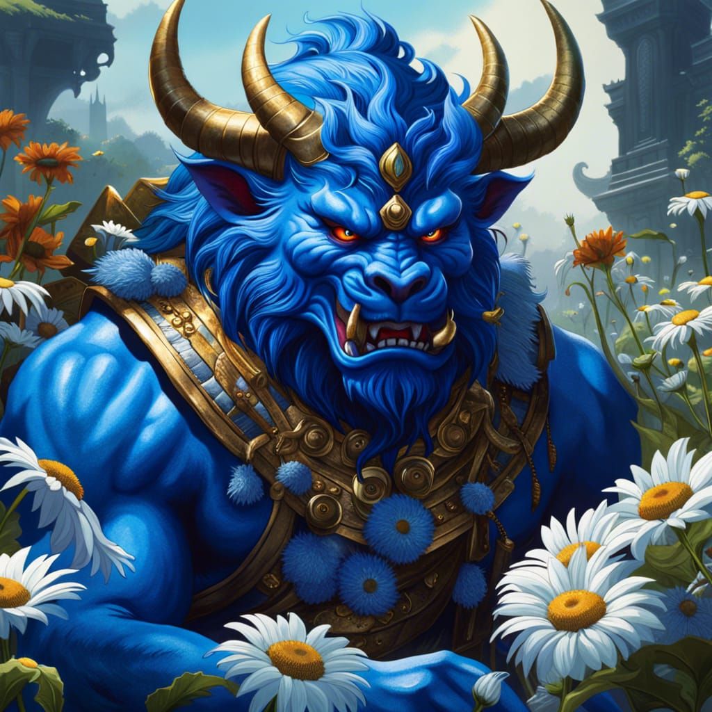 Blue Oni Taking Time to Smell the Flowers - AI Generated Artwork ...