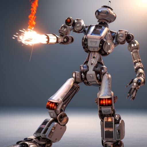 Humanoid robot with a flame throwing gun - AI Generated Artwork ...