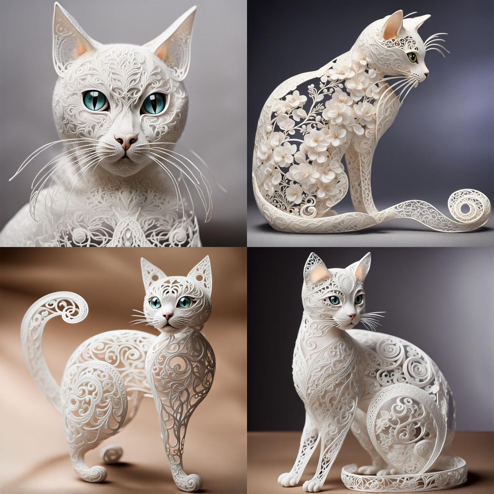 Behold, a cat crafted from the most delicate lace, its form captured in ...
