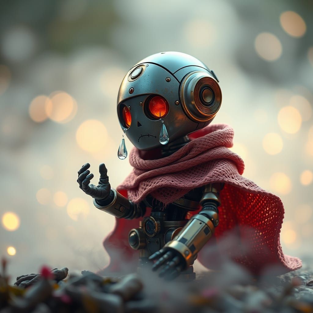 unhappy crying little robot - Crying Robot in Ethereal Fant...