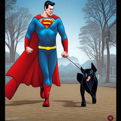 Superman walking his dog at the park - AI Generated Artwork - NightCafe ...