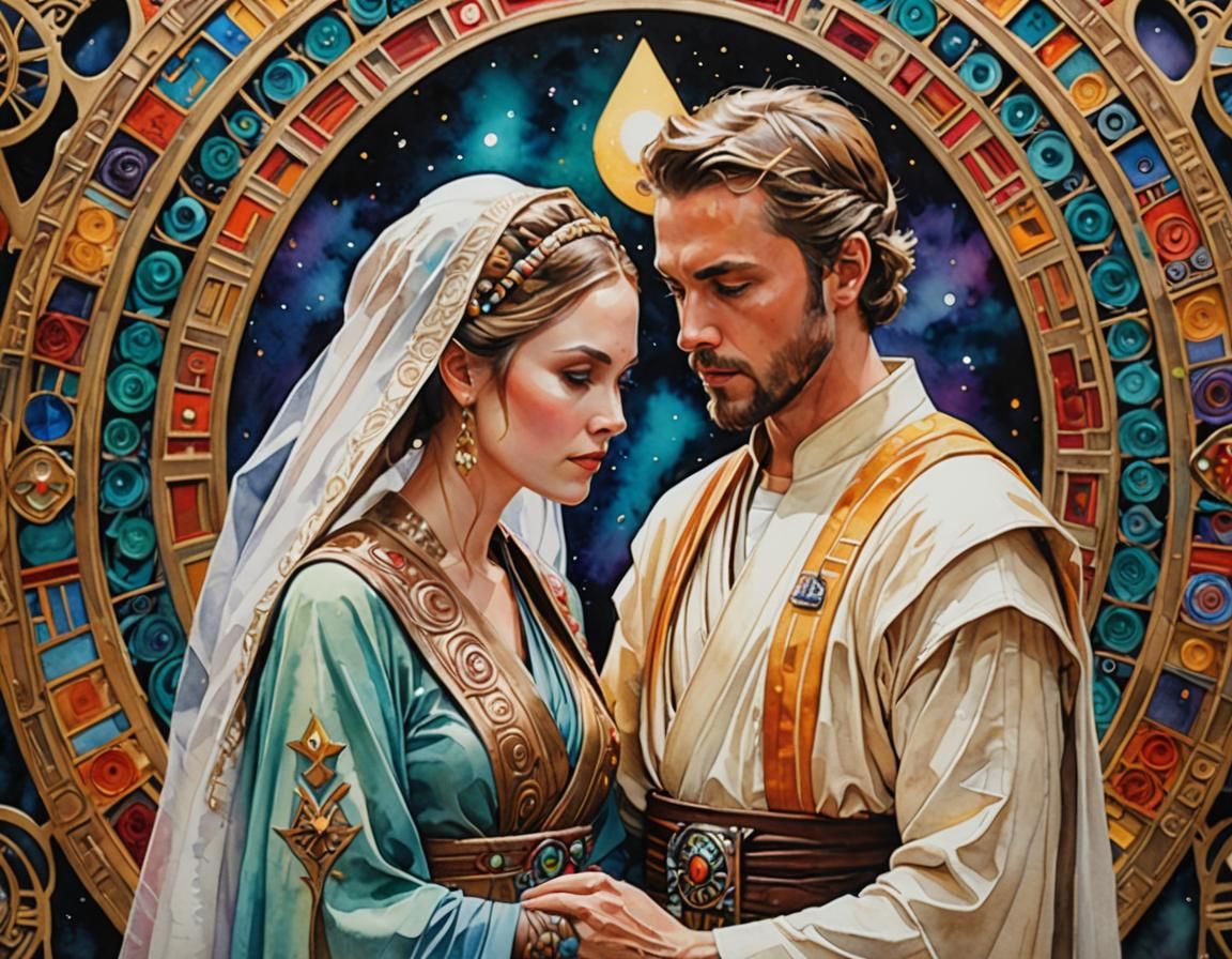 a jedi wedding watercolor colorful elegant beautiful intricate acrylic ...