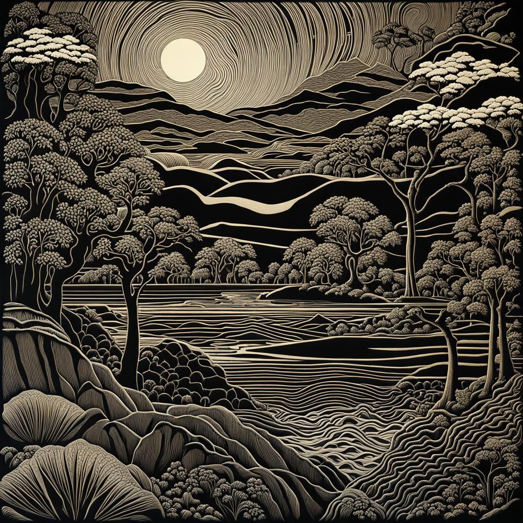 Woodcut by M. C. Escher - AI Generated Artwork - NightCafe Creator