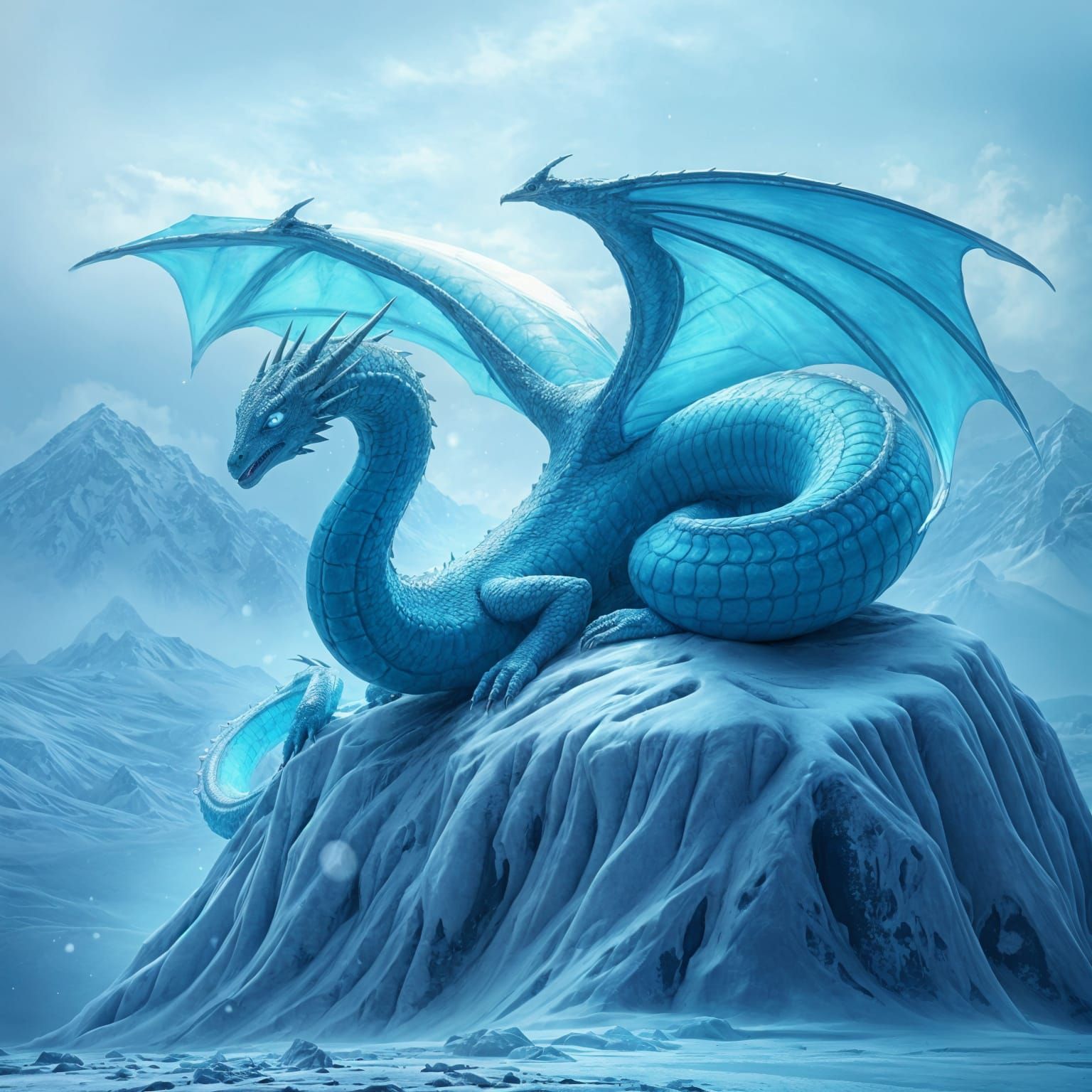 Ice Dragon - Ethereal Ice Serpent Reigns Over Glacial Wastes...