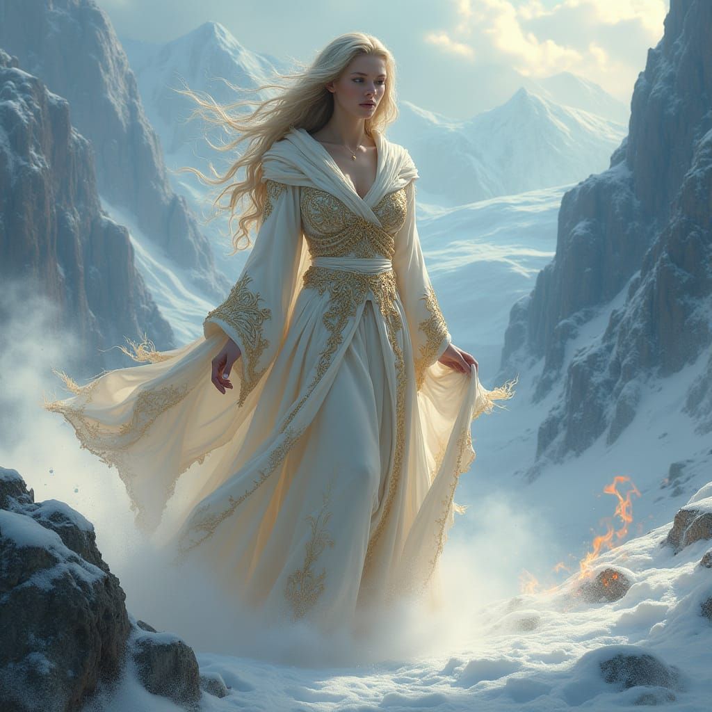 Goddess of ice and fire - Ethereal Goddess Amidst Fiery Wint...