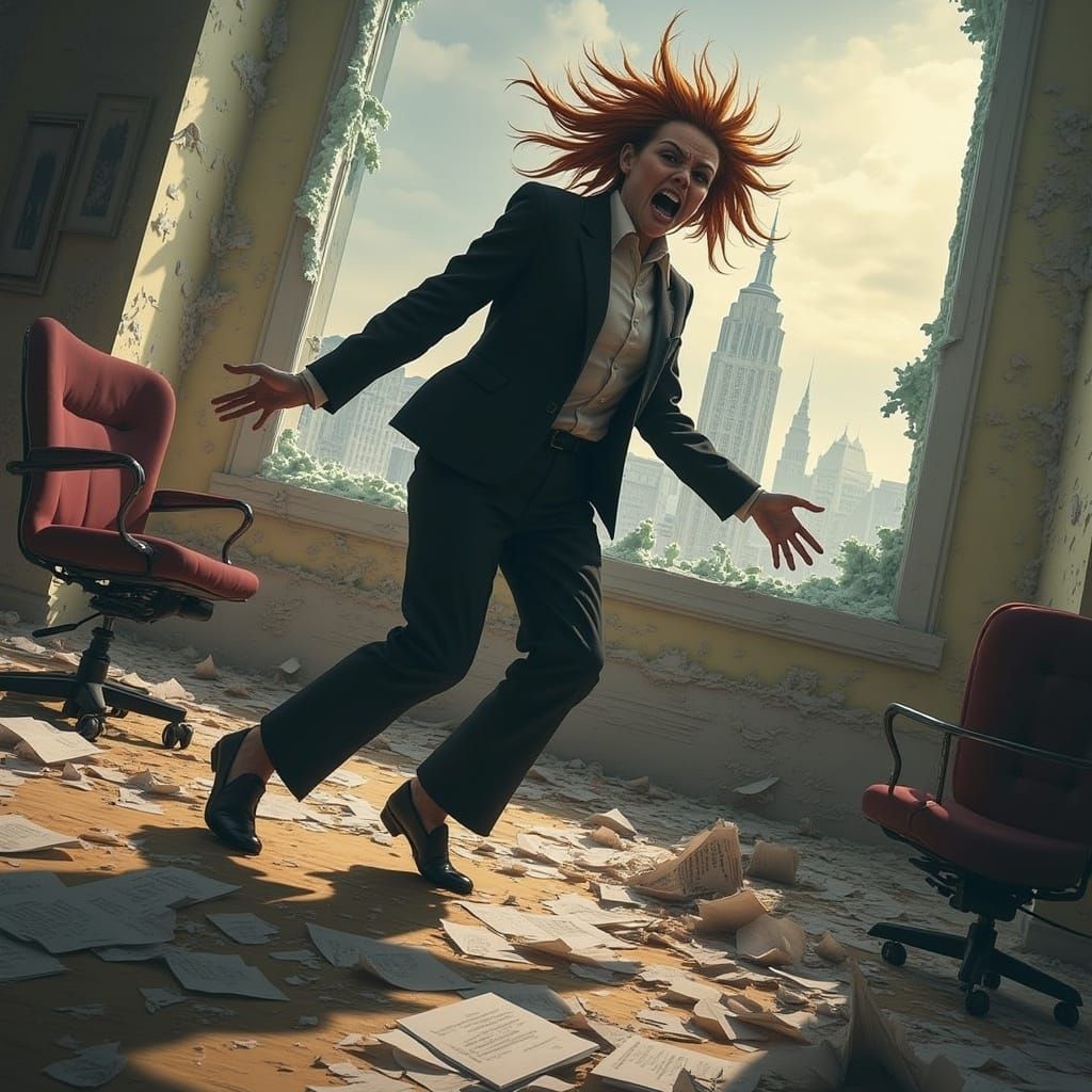 Chaotic Office Meltdown in a Dramatic, High-Contra... - AI Art