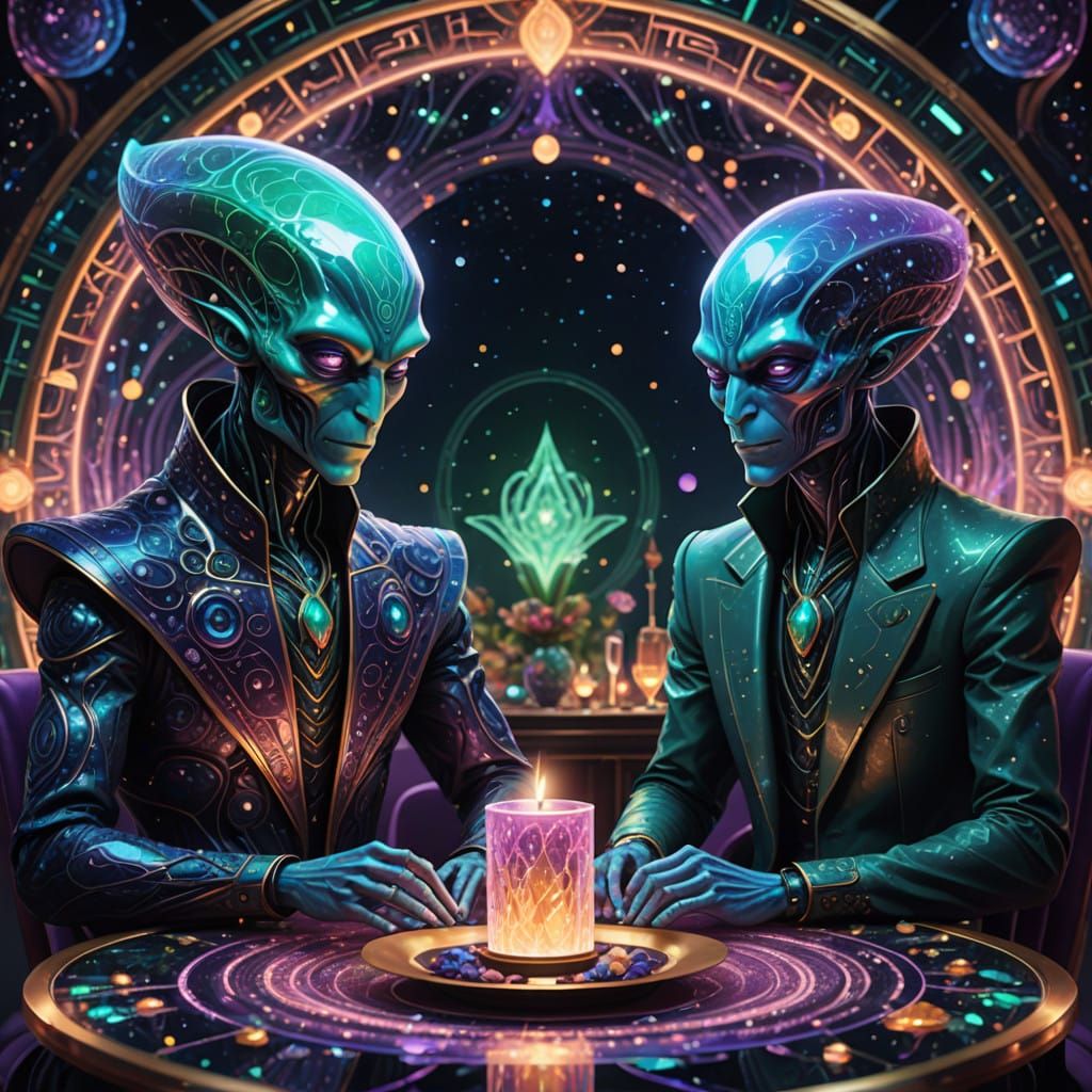 Two aliens on a date - Elegantly Attired Aliens on a Romanti...