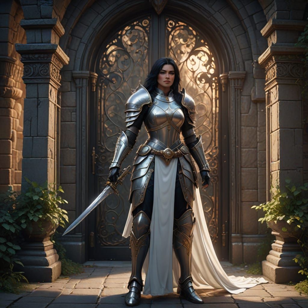 Regal Fantasy Guardian in Majestic Castle Doors - AI Art