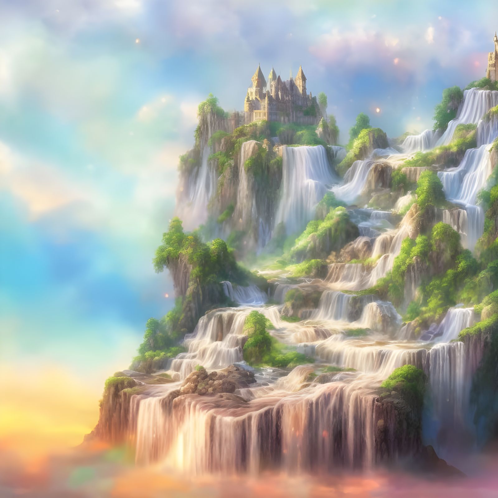 Waterfall cascade in heavens - AI Generated Artwork - NightCafe Creator
