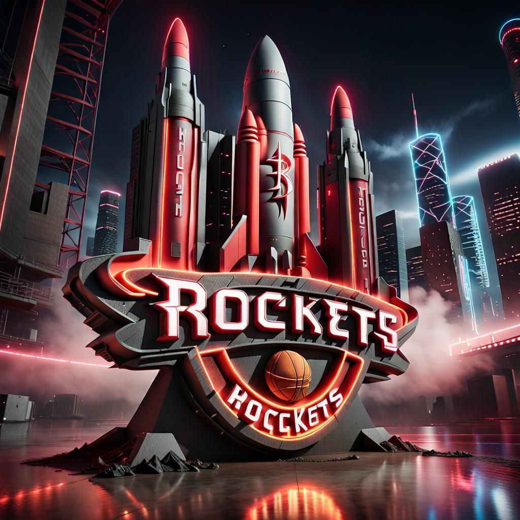 A hyper-realistic 3D rendering of the Houston Rockets logo, with ...