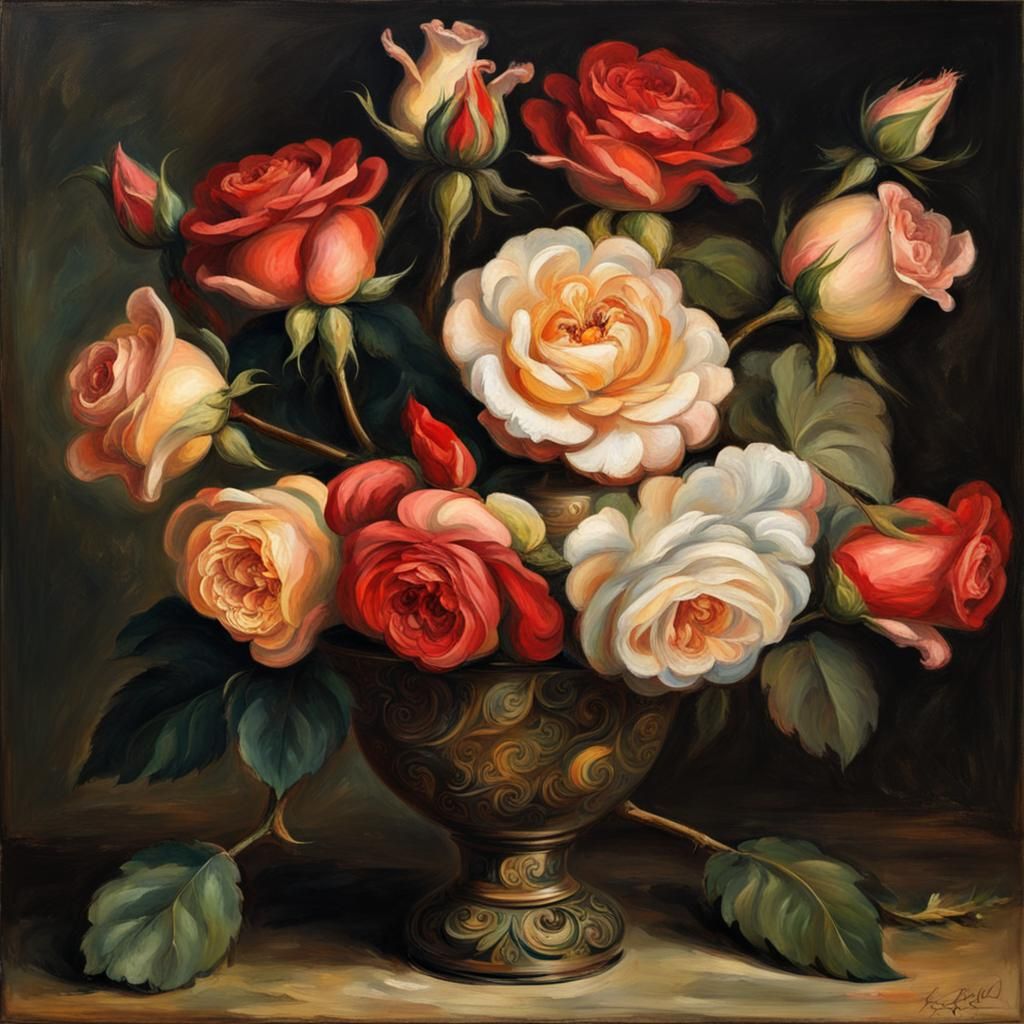 roses in vase in the style of Peter Paul Rubens - AI Generated Artwork ...