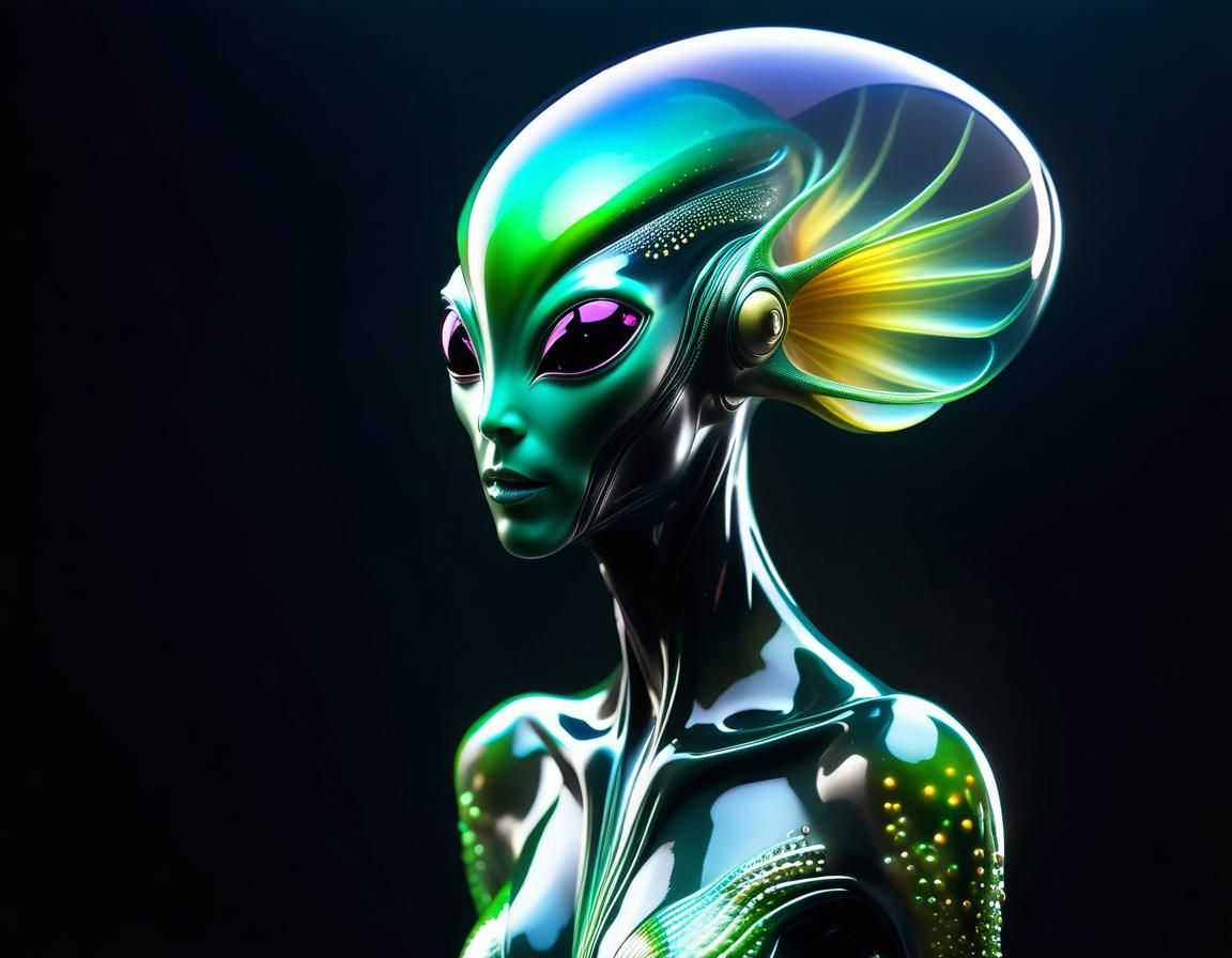 (Stunningly beautiful ethereal translucent water alien-like muliticolored microbiological ...