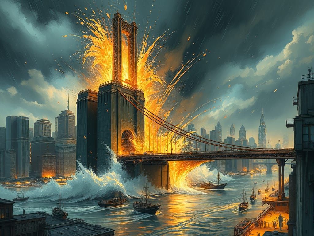 Cyberpunk Megastructure in Turbulent Storm - AI Art