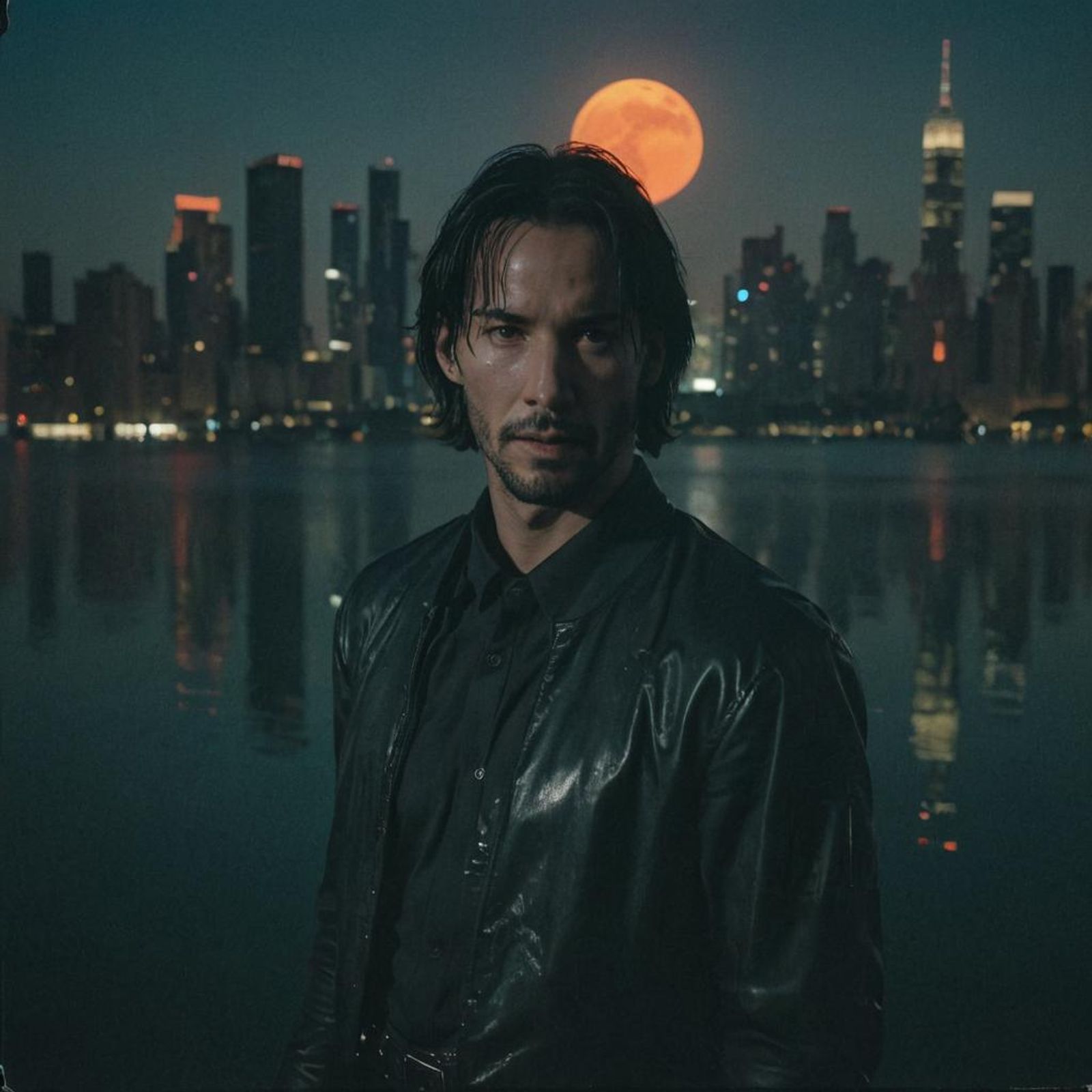 Head and torso portrait of Keanu Reeves' character in The Matrix. Set in Salamanca year 2050 ...