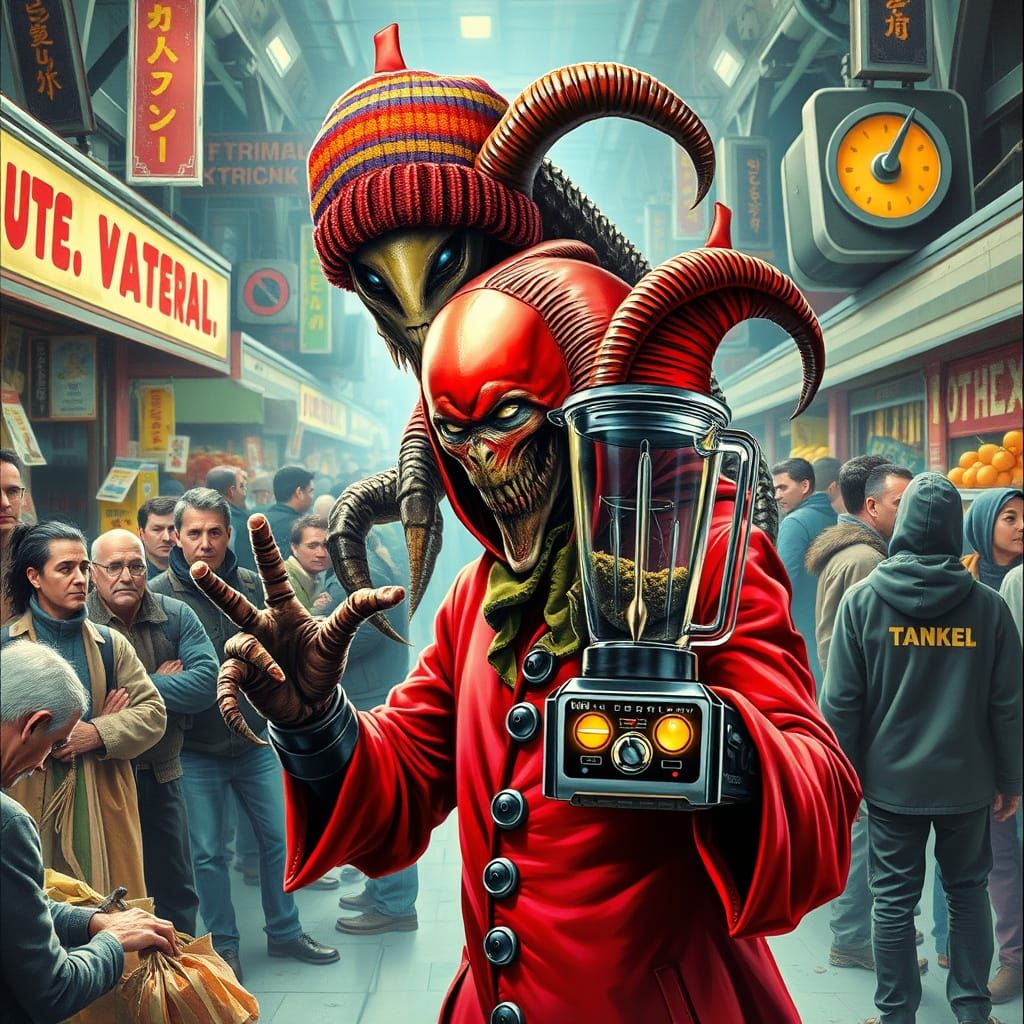 Menacing Jester Blends Aliens in Retro Sci-Fi Horr... - AI Art