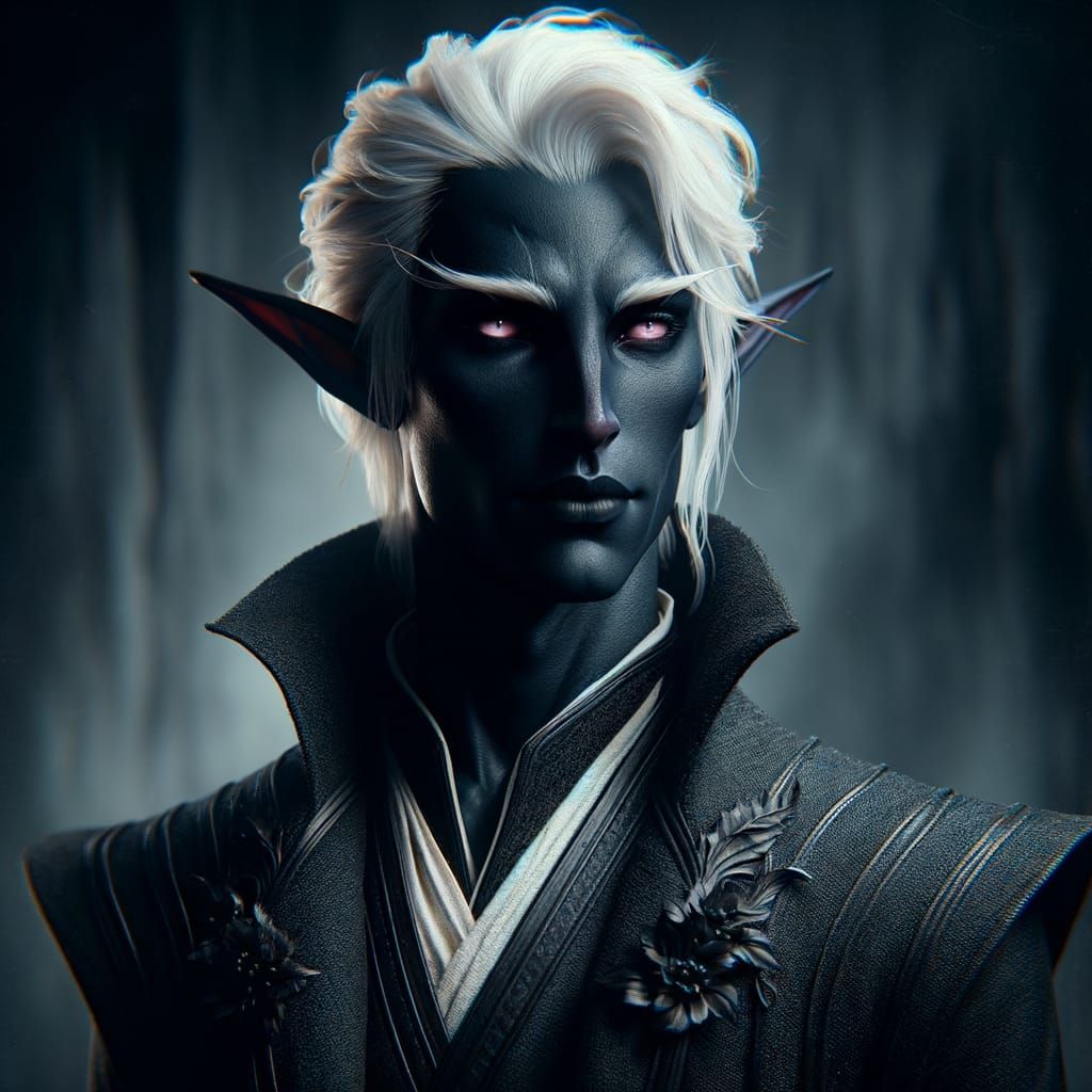 Dramatic Drow Elf in Haunting Mystical Scene - AI Art