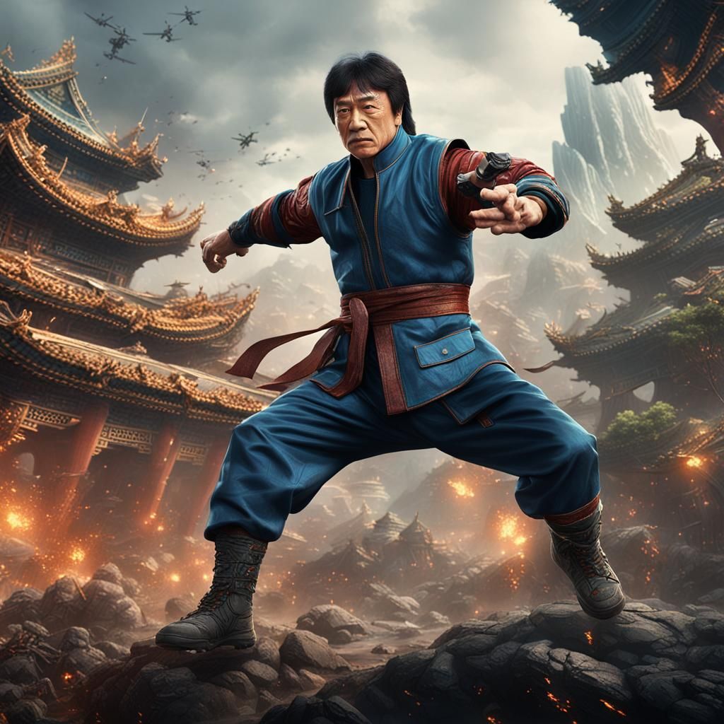 jackie chan fighting in a high tech world in pandora - AI Generated ...