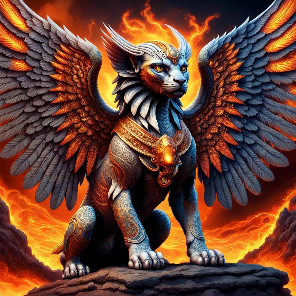 Regal - Winged Sphinx with Burning Lava Wings