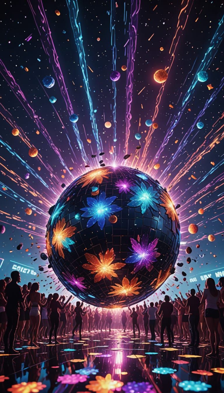 Night club vibe - Vibrant Cosmic Dance Floor Scene in Neon A...