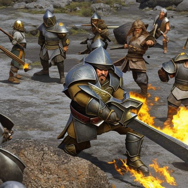Dwarves forging weapons and armor from steel and bronze - AI Generated ...