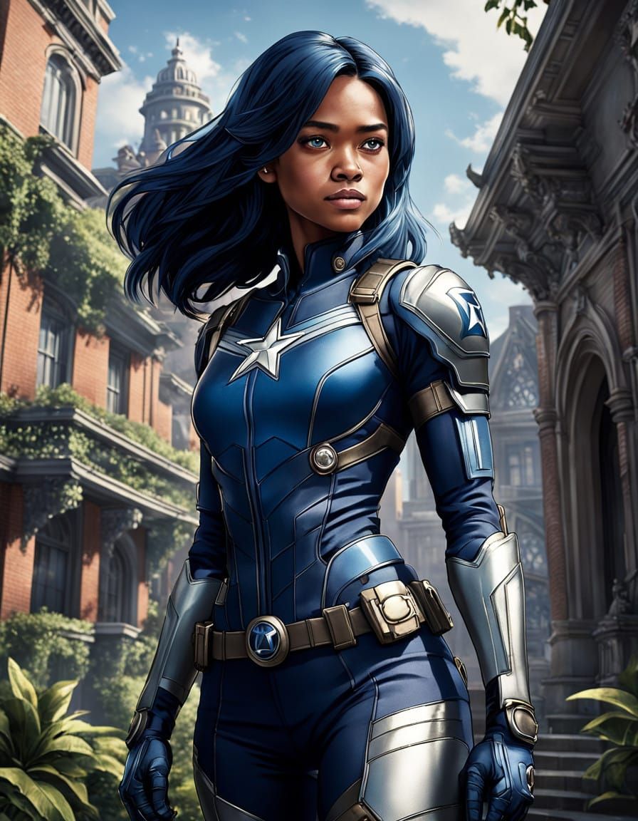 Curvaceous Avenger X Stands Heroically in Front of... - AI Art