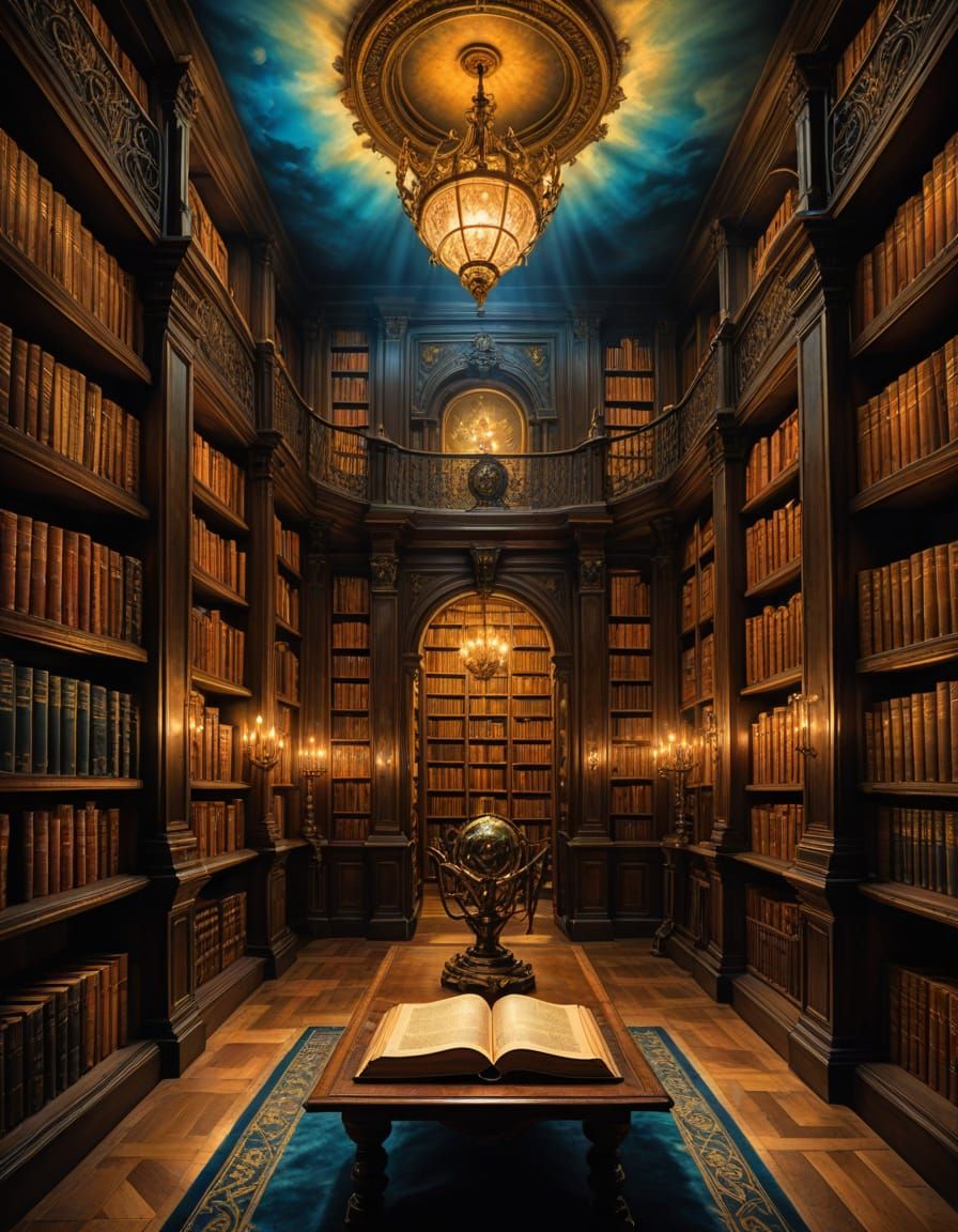 Surrealist Masterpiece: Ancient Library with Ether... - AI Art