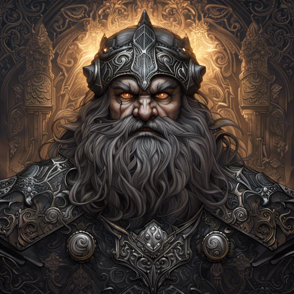 Fierce War Hammer Dwarf, black obsidian with liquid chrome reflective ...