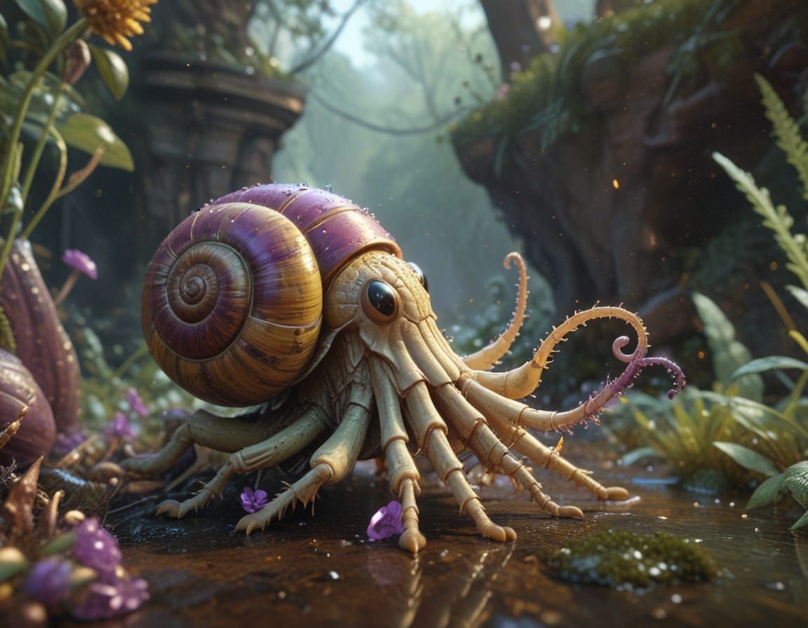 Squpper - Fantastical Beast with Snail Shell and Grasshopper...