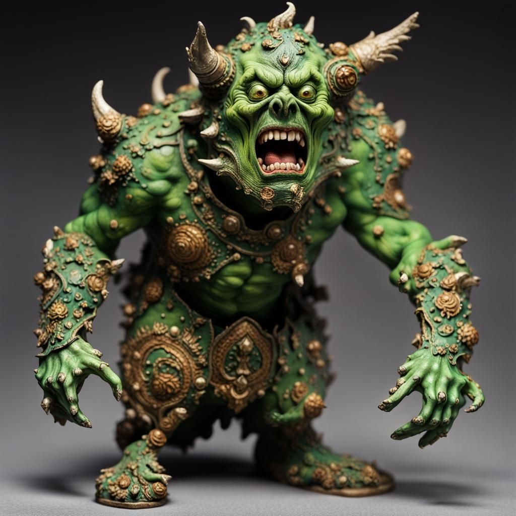 an image of an intricately painted miniature figure of a grotesque ...