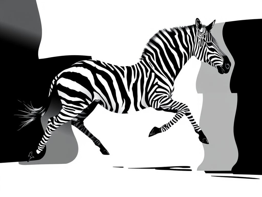Geometric Zebra in Dynamic Black and White Shadows - AI Art