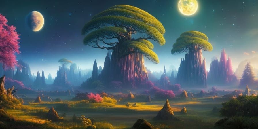 Walking among the Trees of a forest on an alien world - AI Generated ...