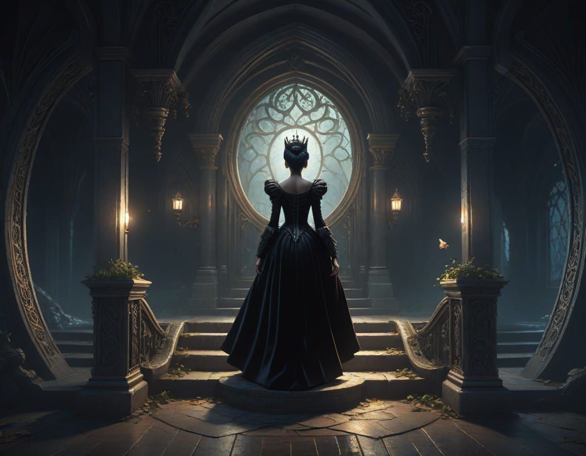 Mystical Queen Ascends to the Magic Mirror - AI Art