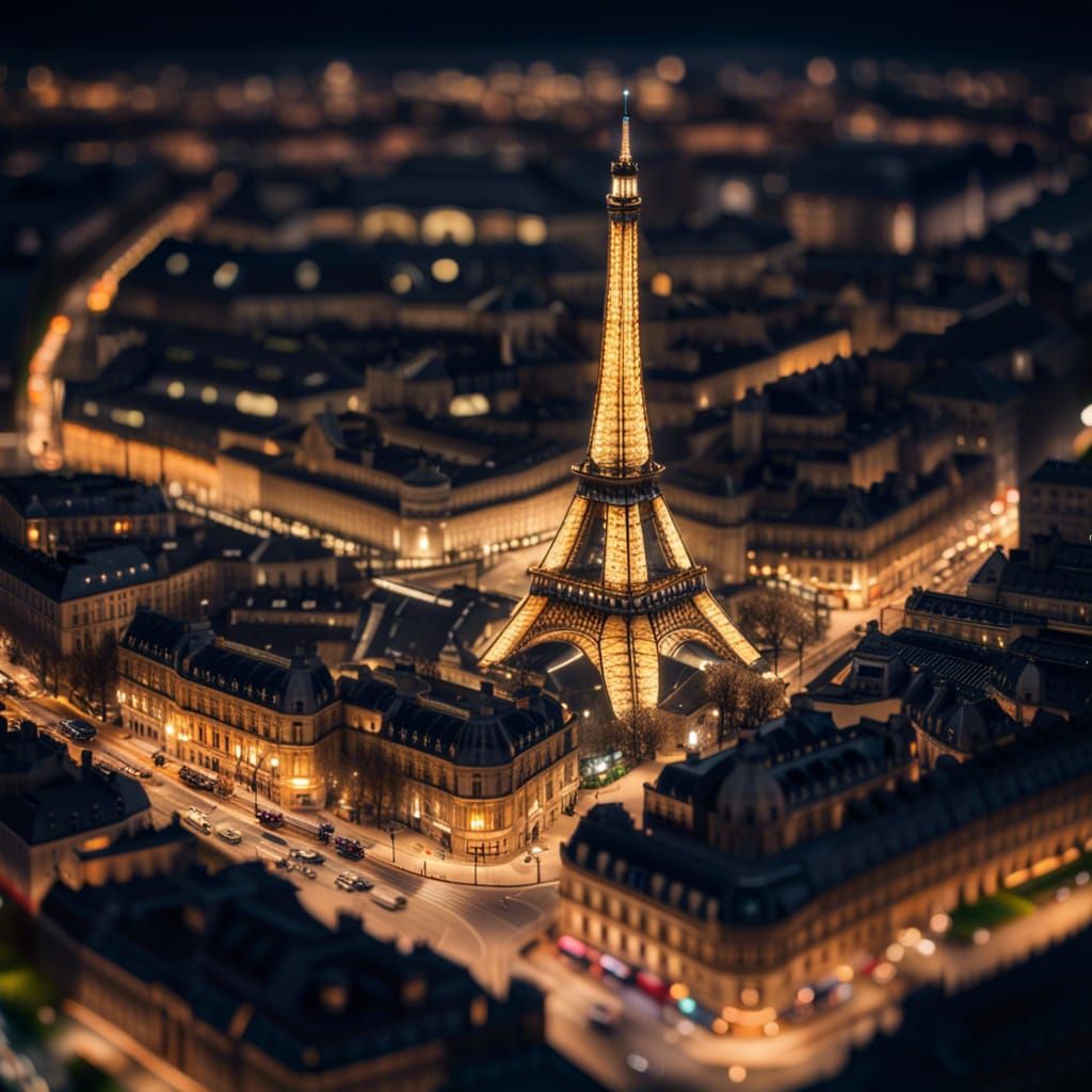 tilt-shift view of Paris at night - AI Generated Artwork - NightCafe ...