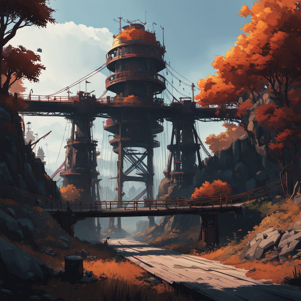 Intricate Bridge Architecture in Cyberpunk Style - AI Art