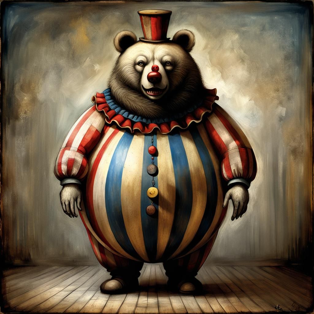 "Medieval Obese Circus Clown Bear Standing on a Circus Ball ...