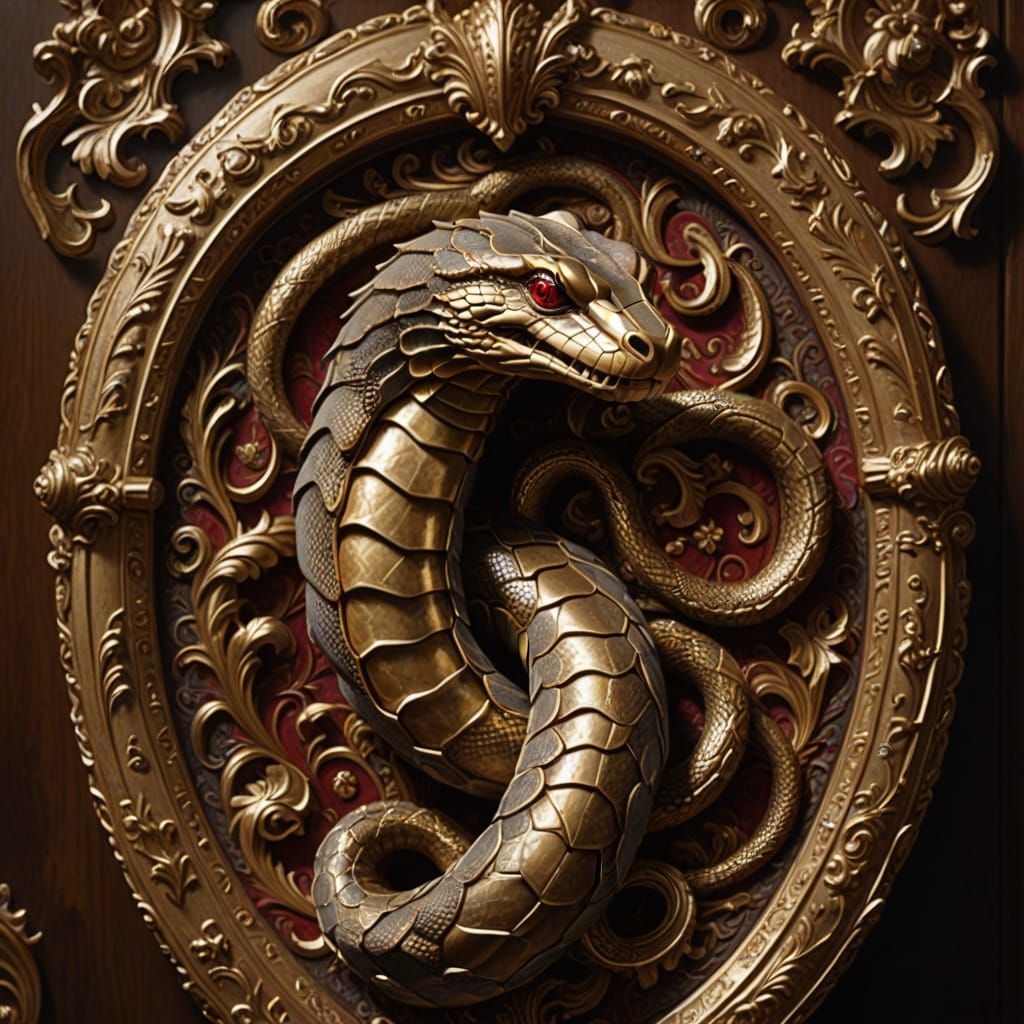 Heraldic snake - Baroque Heraldic Snake in Opulent Chamber