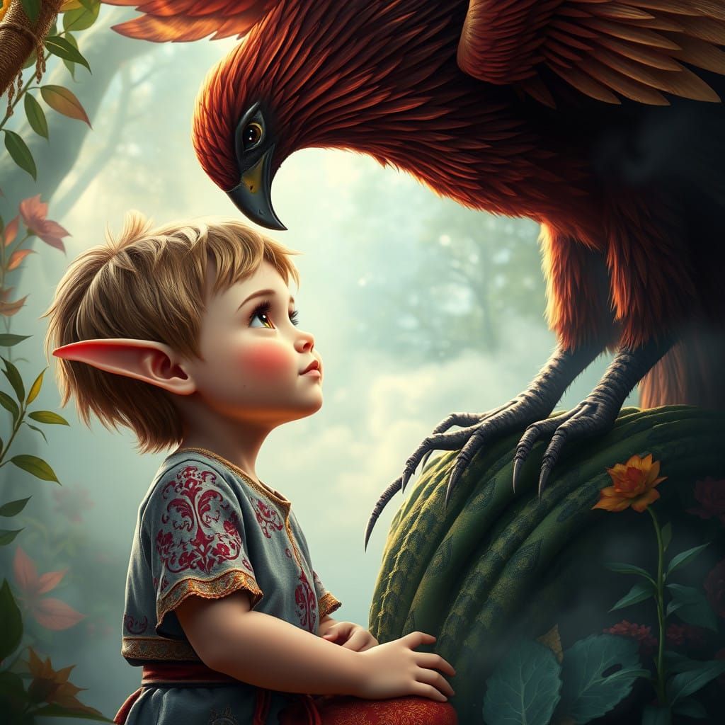 An elven boy of the Sunstrider Clan bonding to his eagle after opening ...