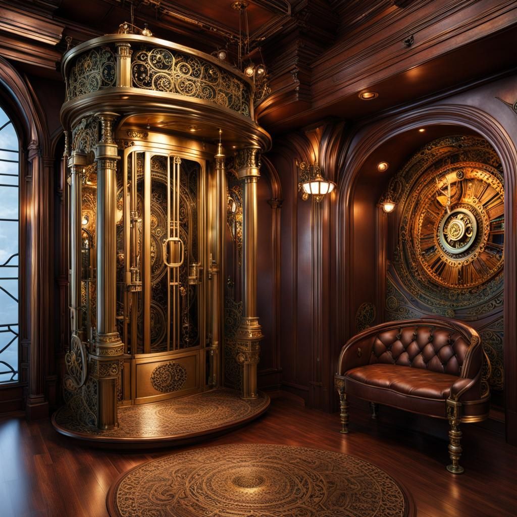 Steampunk Elevator - AI Generated Artwork - NightCafe Creator