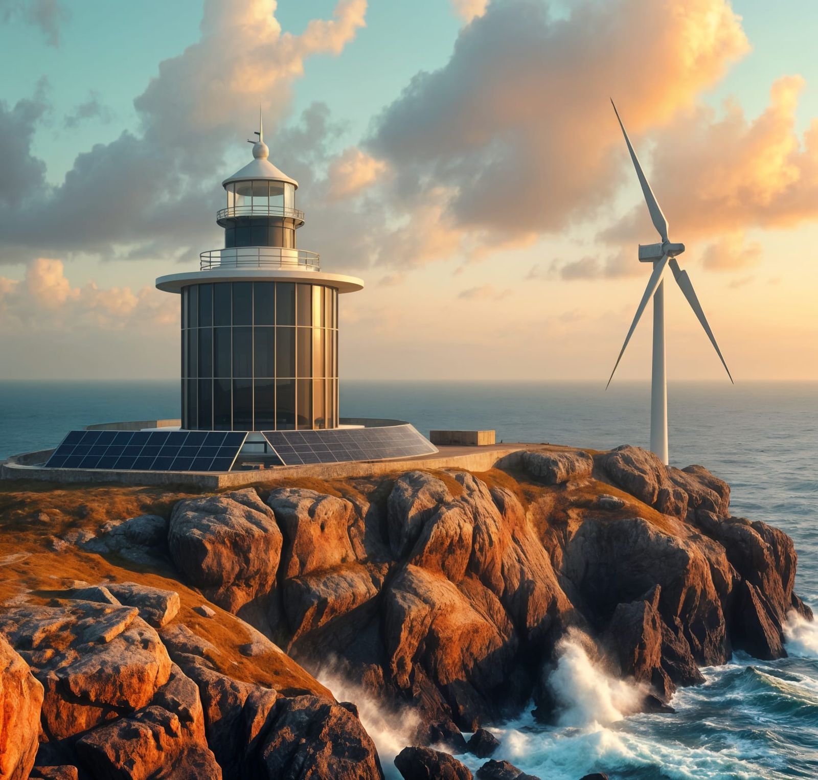 Modern Solarpunk Solar Powered Lighthouse