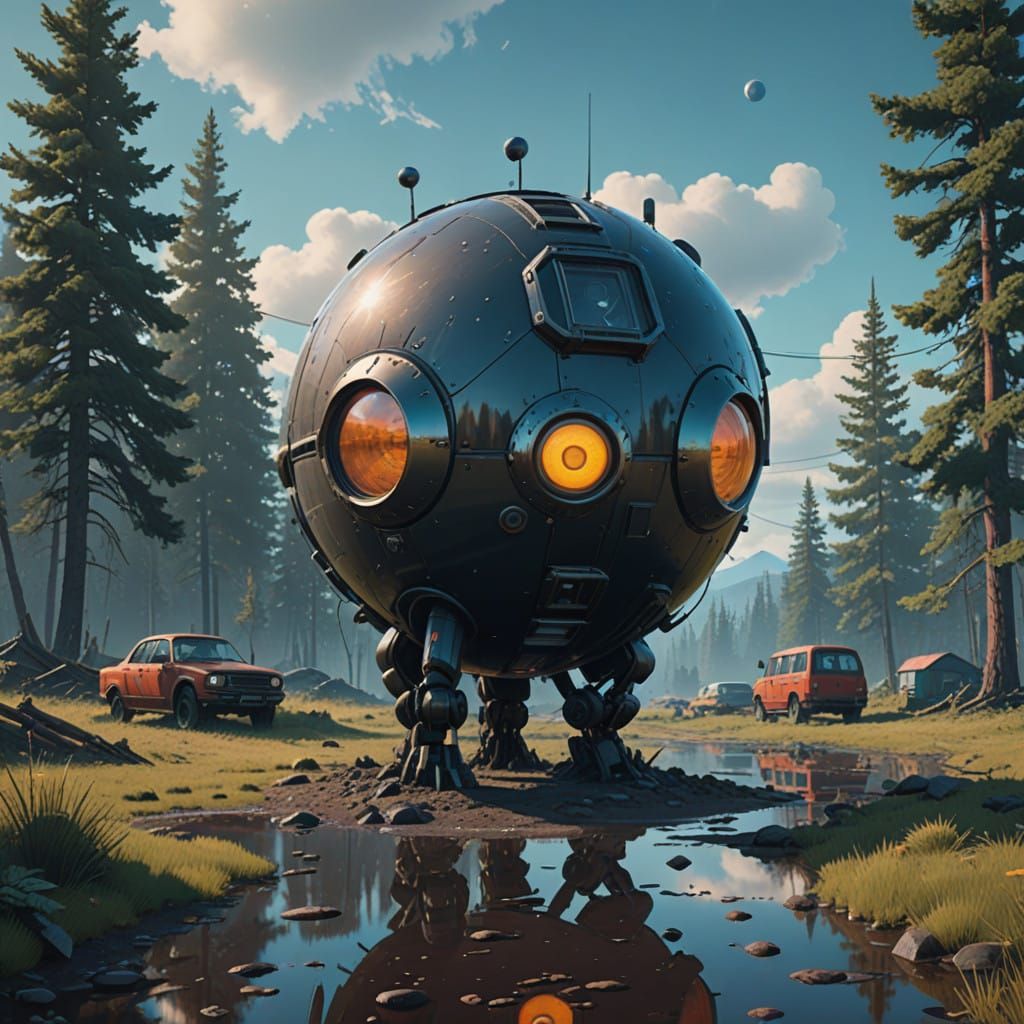 A small, endearing mascot in the shape of a BALL, with vibrant ...