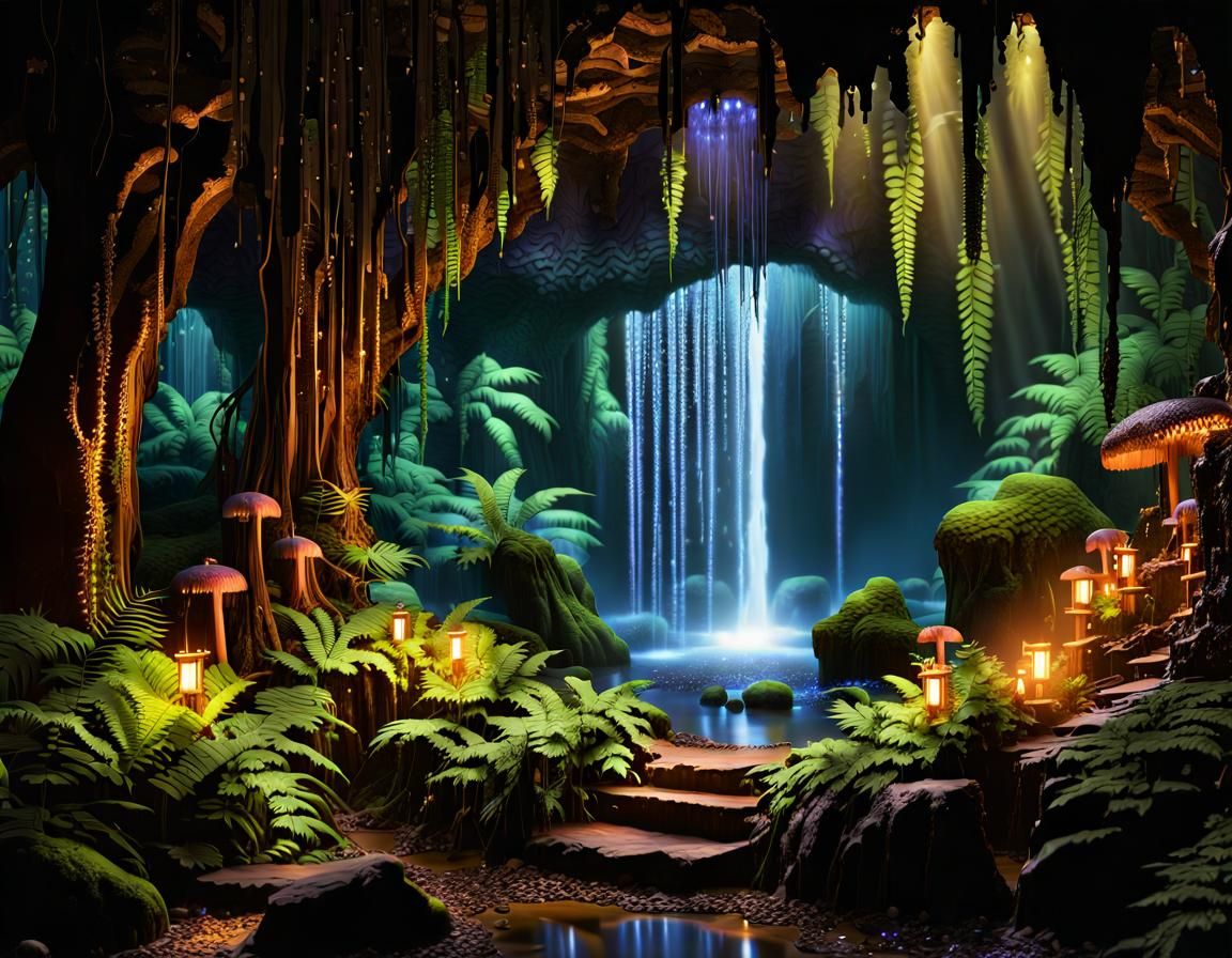 Entrance to a secret cave behind a waterfall - AI Generated Artwork ...