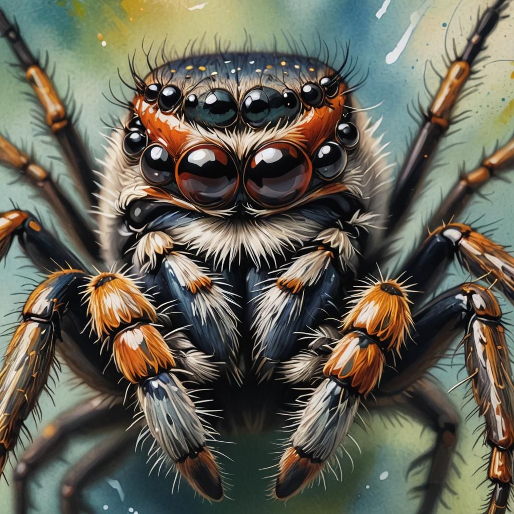 Macro photography. Close up of a jumping spider face looking directly ...