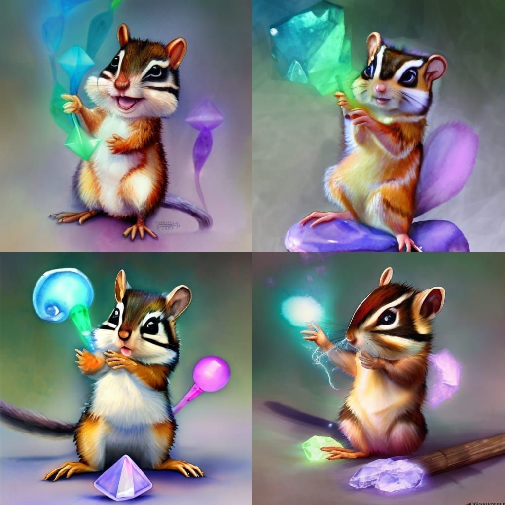 Watercolor painting of cute baby chipmunk luminous 5d crystal streamers ...