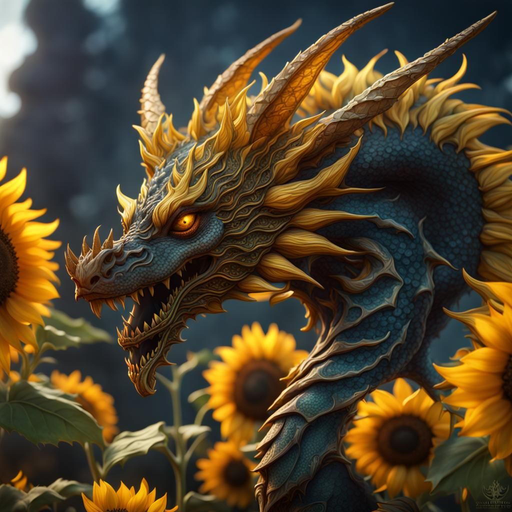 Sunflower Dragon - AI Generated Artwork - NightCafe Creator