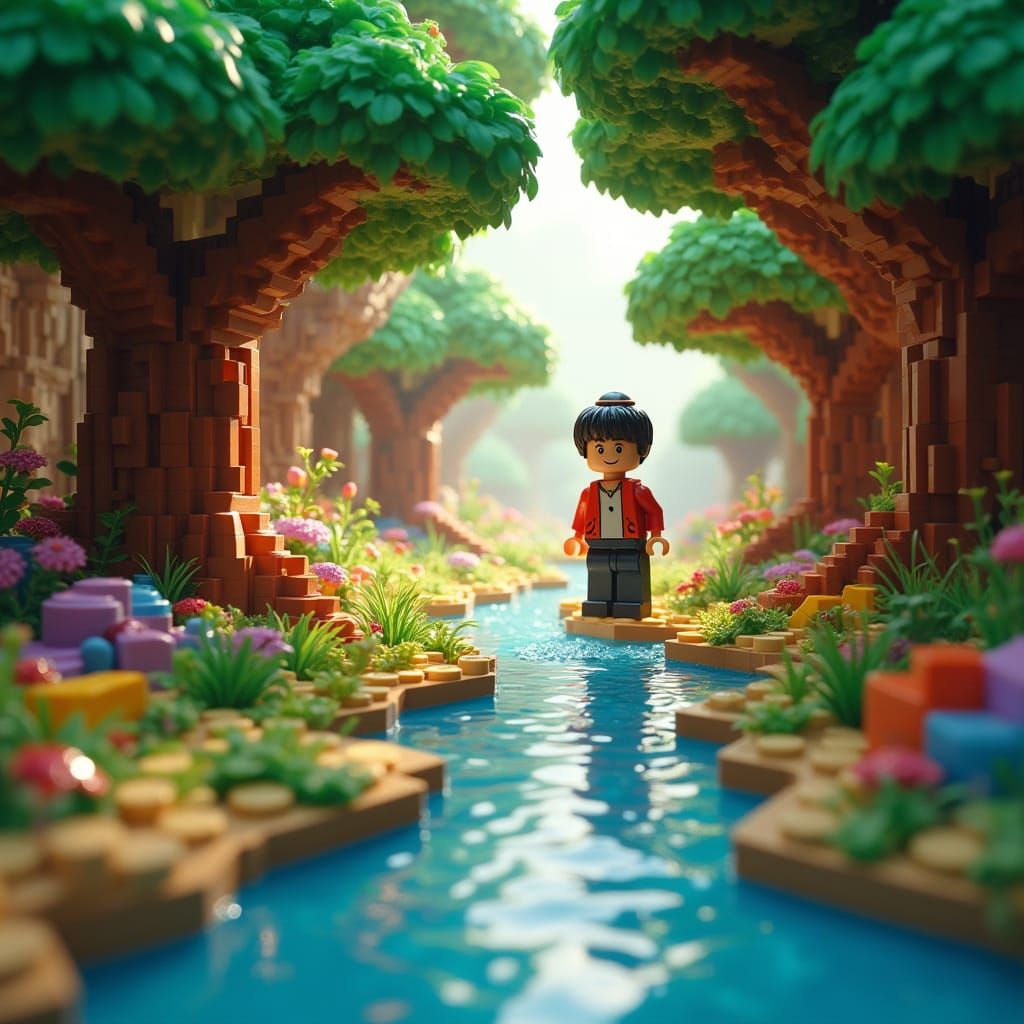 Boy Finds Lego Portal, Ghibli-Style - AI Art