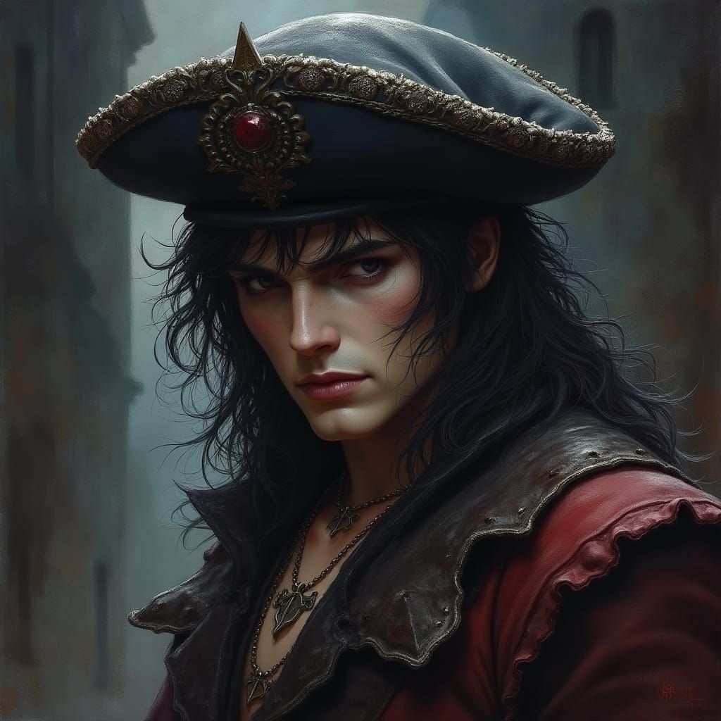 Gothic Vampire Hunter in Phrygian Cap - AI Art