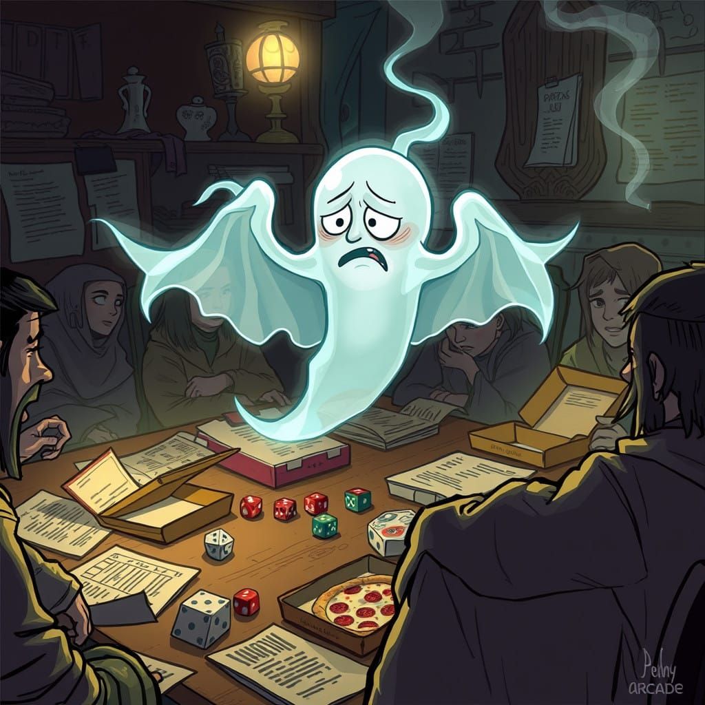Ghostly Spectator Watches Chaos Unfold in Dungeons... - AI Art
