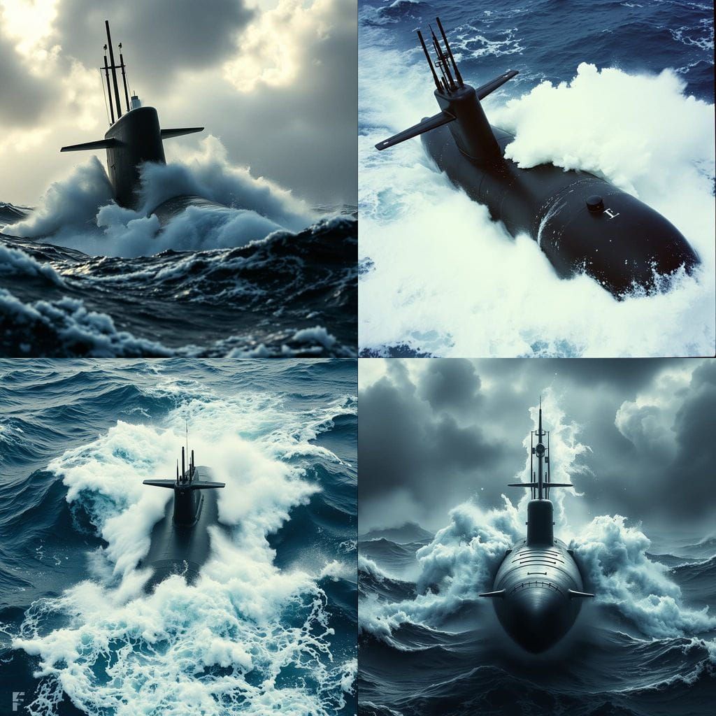 Cinematic Submarine Emergency Surface in Turbulent... - AI Art
